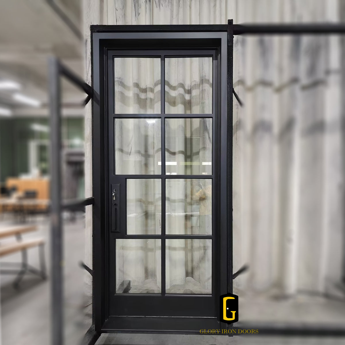 GID Iron French Single 8-Lite Door with Square Top in Matte Black FD32