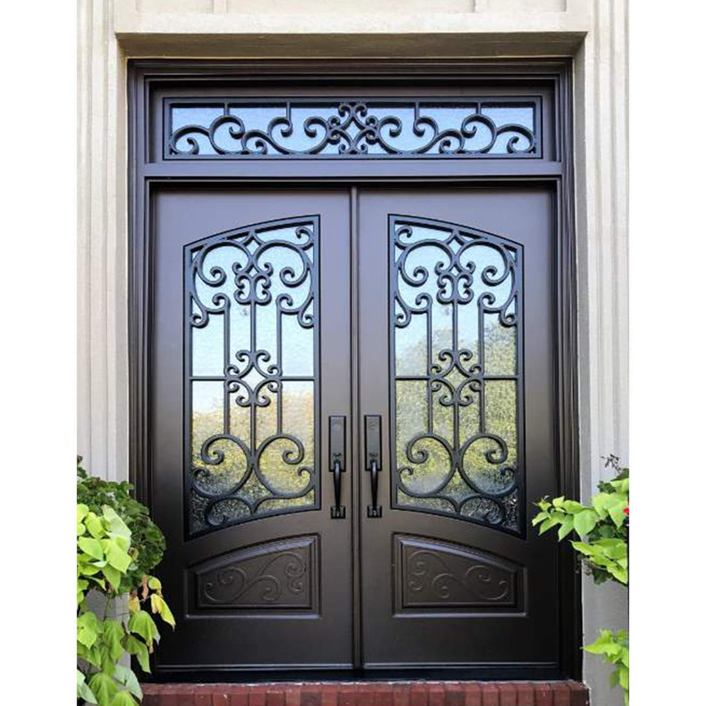 GID Thermal Break Hand Made Double Iron Front Door With Square Transom