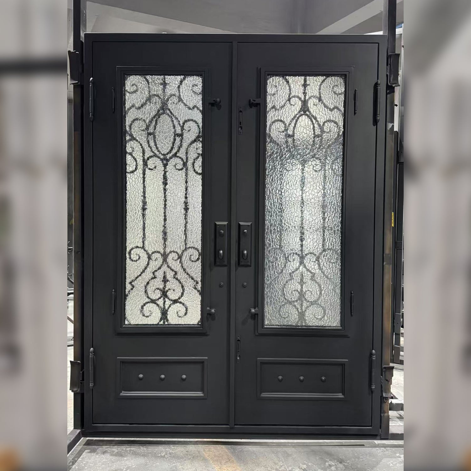 GID Iron Front Double Door With High Quality Water Ripple Glass