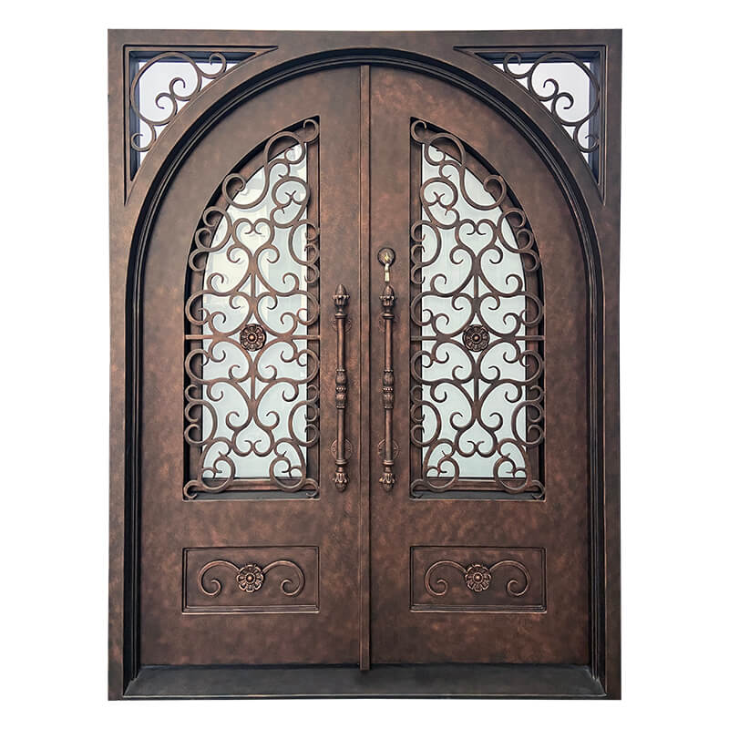 GID Thermal Break Large Iron Front Door With Rose Copper Finish
