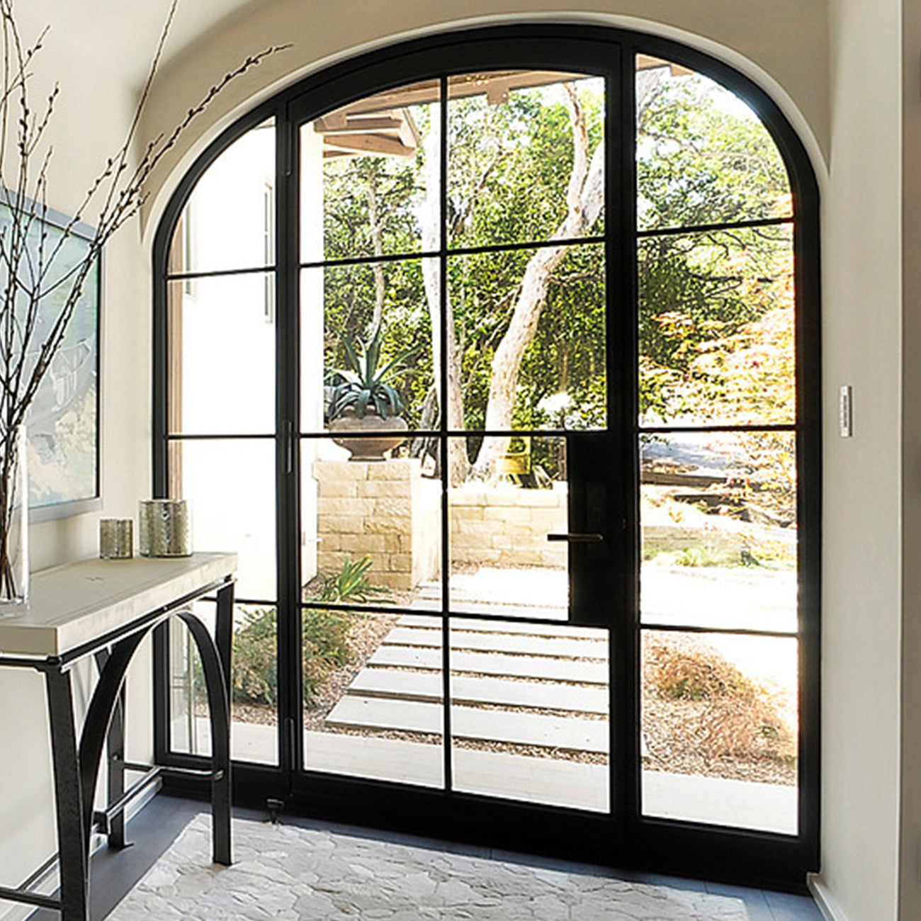 GID Thermal Break Iron French Single Door With Arch Top Lever Handle