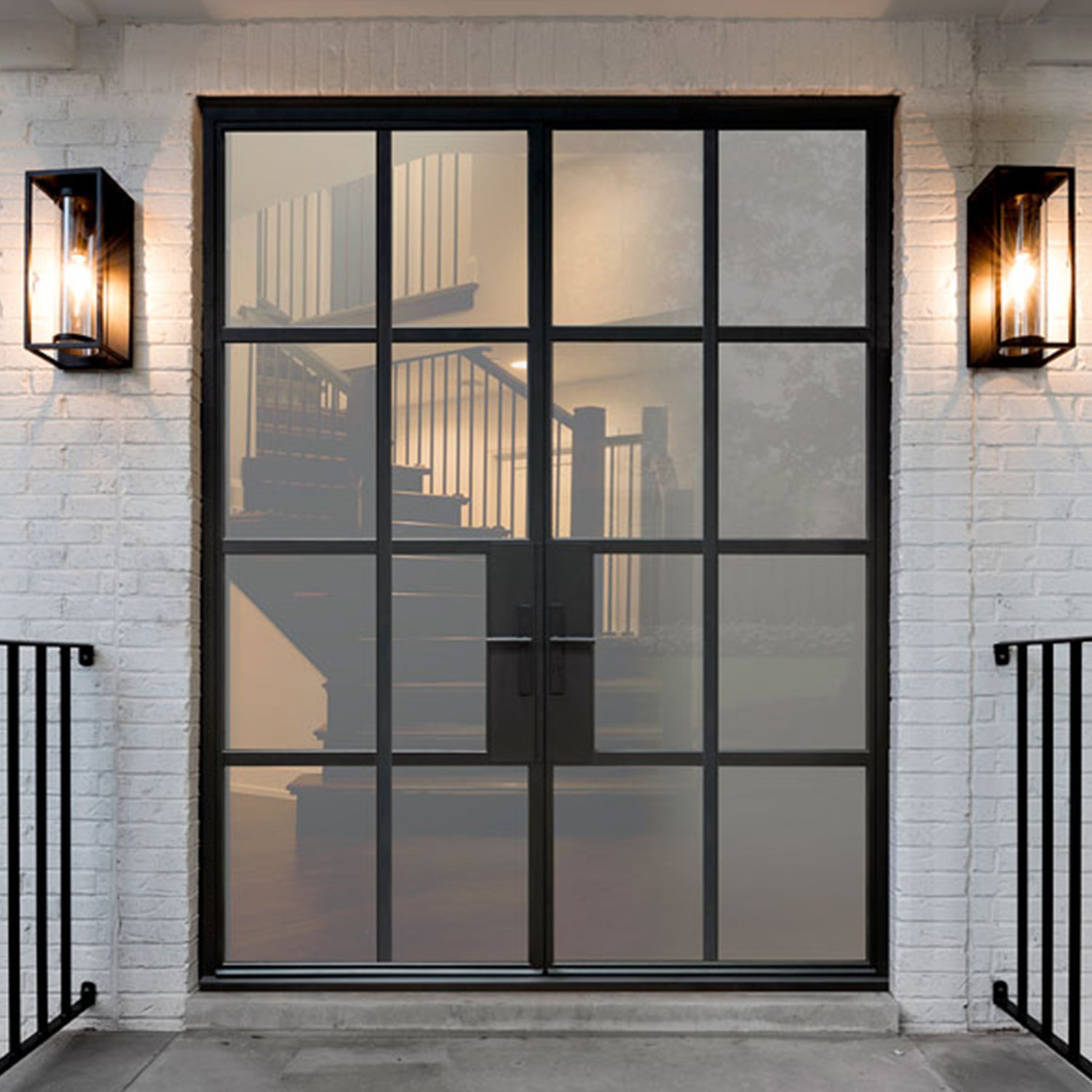 GID Thermal Break Clean Design Iron French Double Door With Frosted Glass