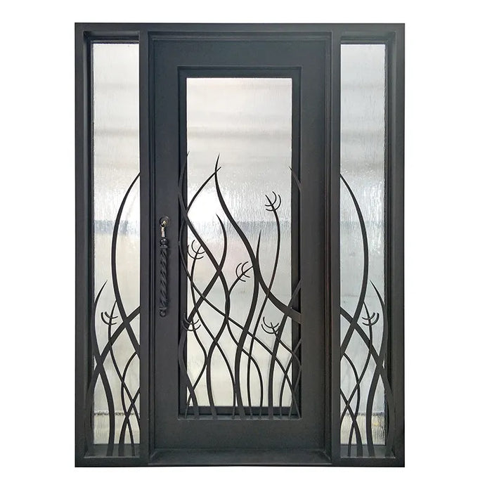 GID Thermal Break Iron Front Single Door Grass Design Unique Scrollwor