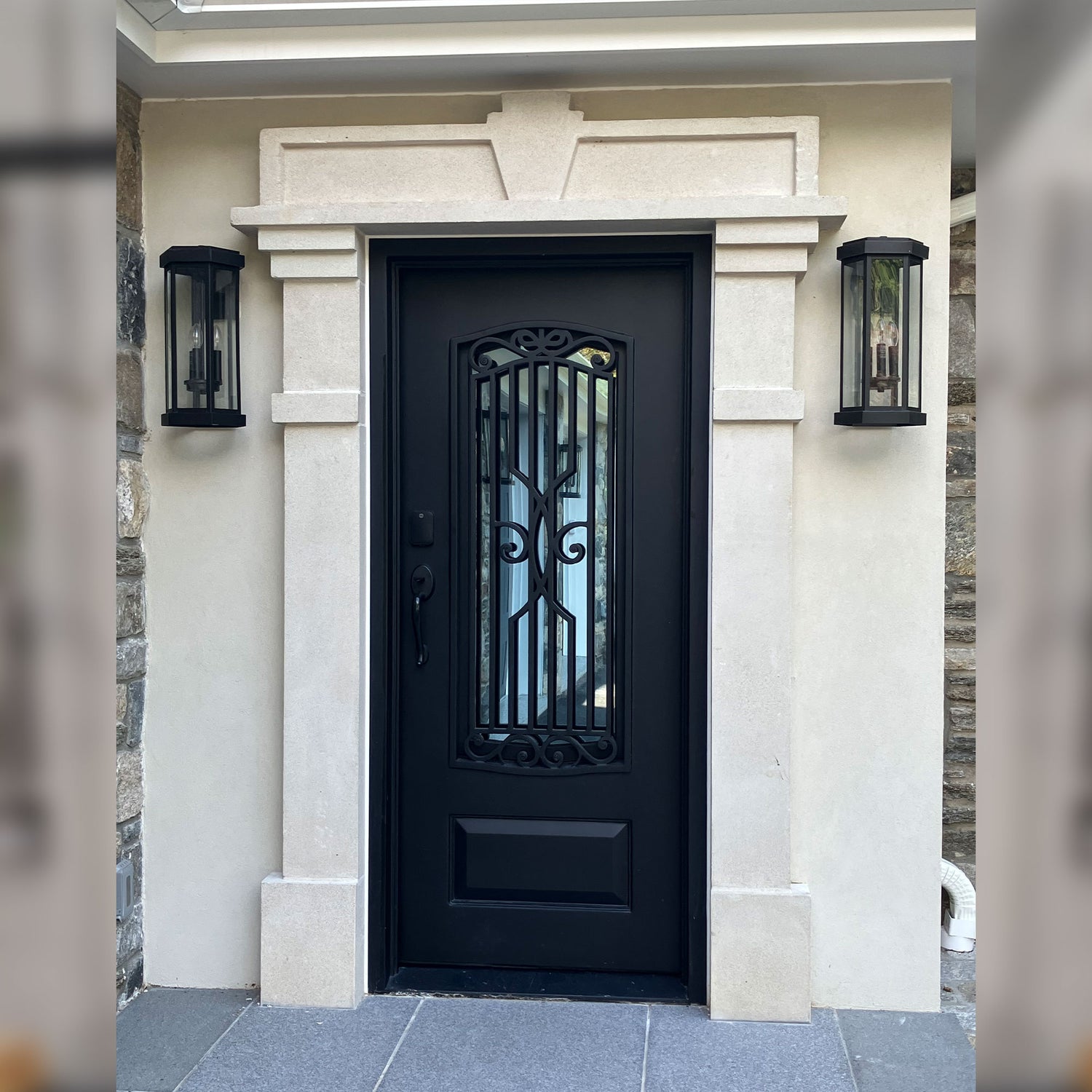 GID Custom Made Wrought Iron Front Single Door With Two Sidelights ED4