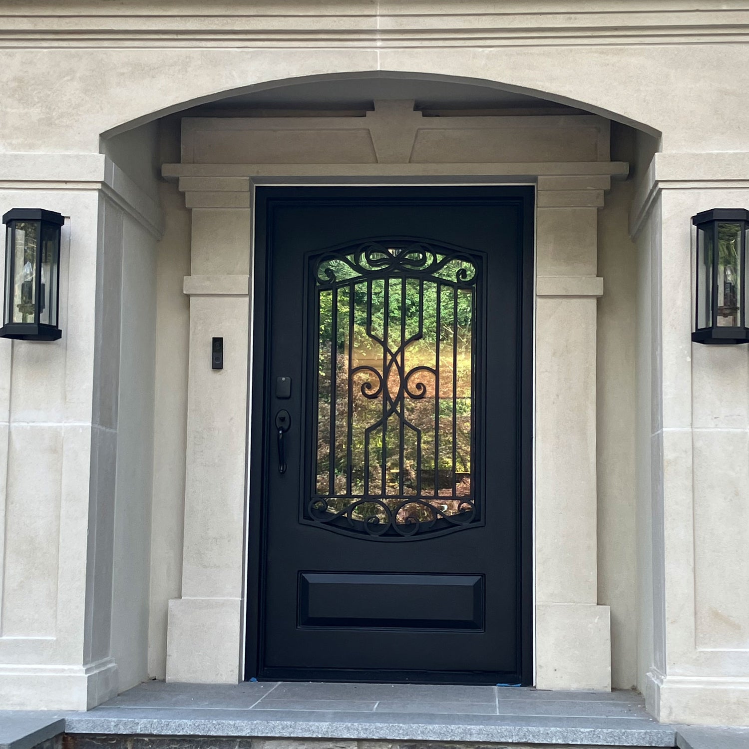 GID Custom Made Wrought Iron Front Single Door With Two Sidelights ED4