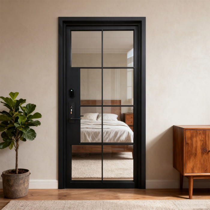 GID Large Steel French Door With Transom Expansive Clear Glass