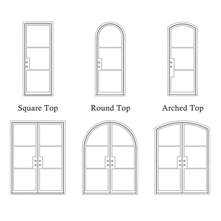 GID Iron French Double Door Arched Top Sleek Design With Clear Glass