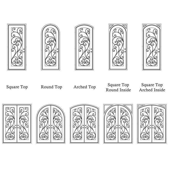 GID Double Iron Front Door with Diamond Grids Glass Arched Top ED213