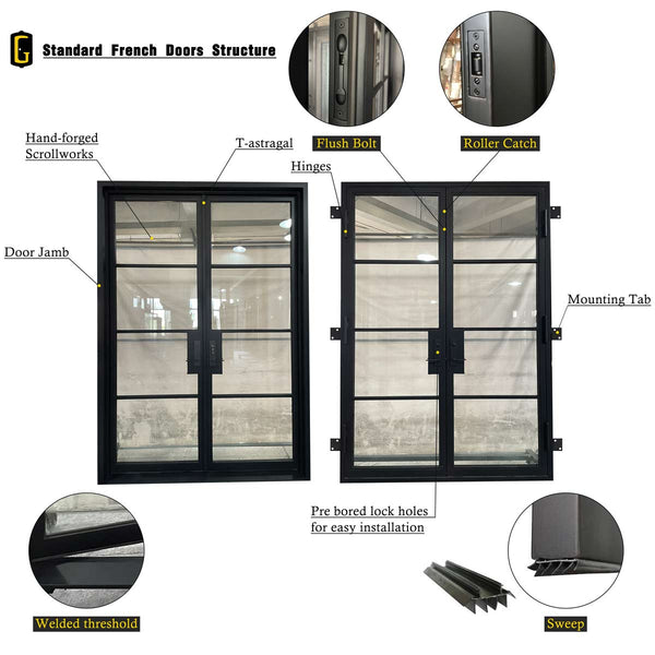 GID Arched Top Iron Double French Door With Rain Glass