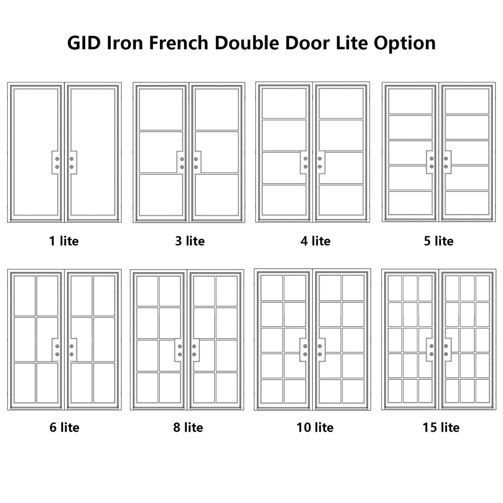 GID Large Iron French Double Door With Neat Design Two Sidelights