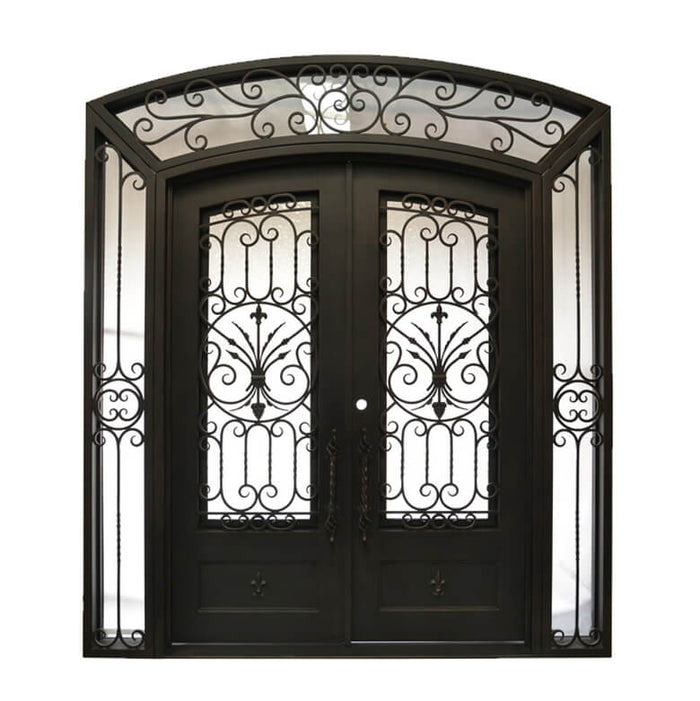 GID Double Iron Front Door with Luxury Design Big Transom ED212