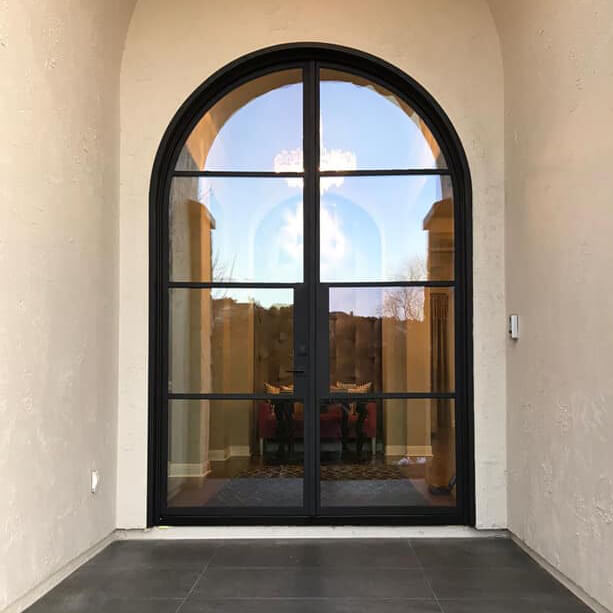 GID Thermal Break Iron French Double Door with Round Top Low E Glass