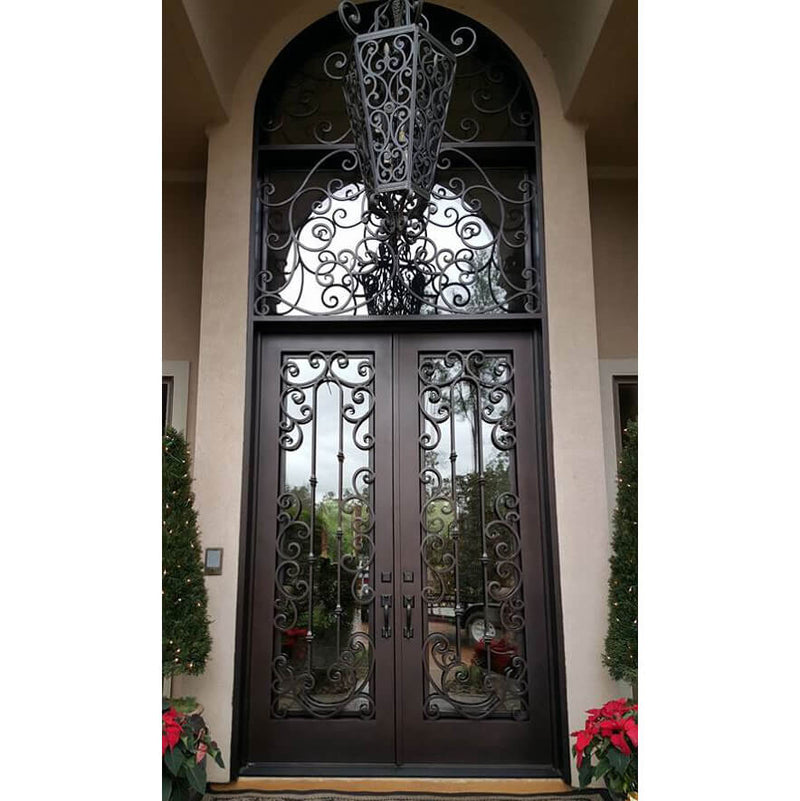 GID Fancy Design Iron Front Double Door with Luxury Round Transom