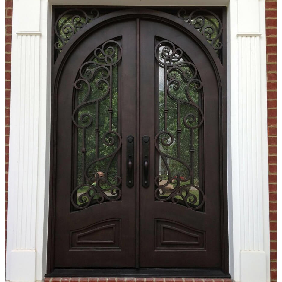GID Thermal Break Double Iron Entry Door with Square Top Round Panel