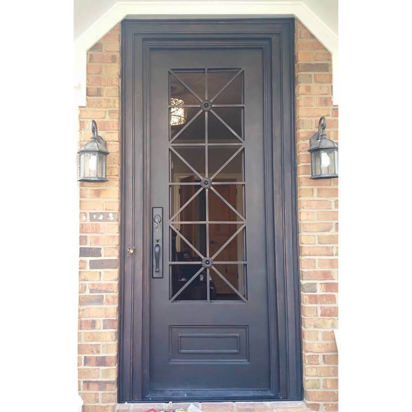 GID Thermal Break Iron Modern Front Door with Low-E Glass Kickplate